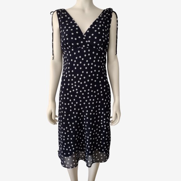 Vintage | Dresses | Vintage 99s Navy Blue Polka Dot Sleeveless V Neck ...